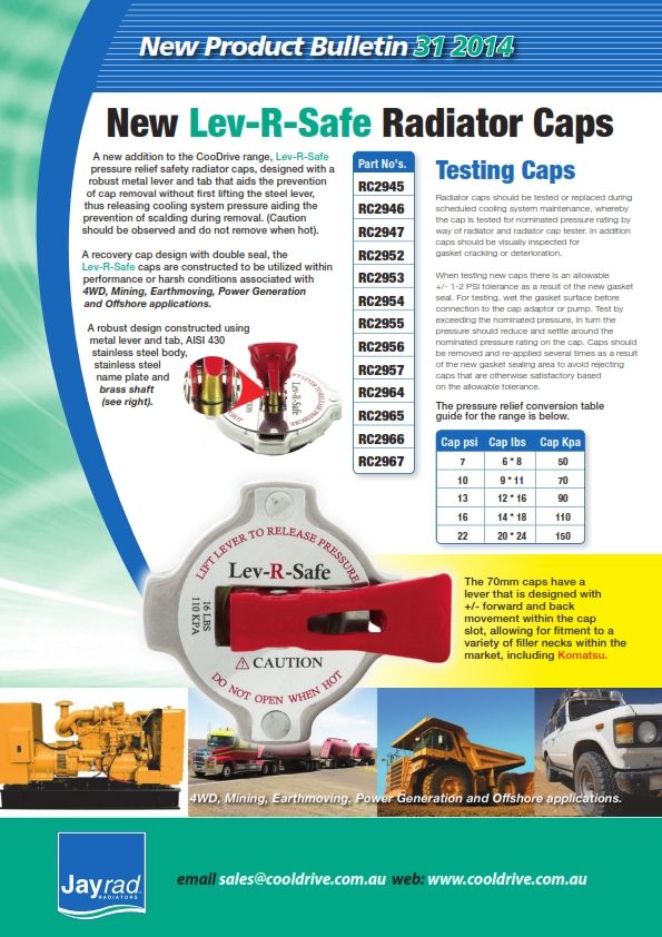 CoolDrive Auto Parts | New Lev-R-Safe Radiator Caps